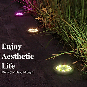 K.E.J. Solar Ground Lights, 8 Pack, Waterproof Outdoor Lights for Garden Yard Patio Pathway Driveway Deck, Multicolor Solar Disk Lights