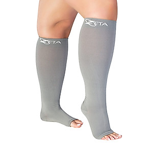 Zeta Wear Plus Size Open Toe Leg Sleeve Support Socks - Wide Calf Compression Open Toe Socks Men and Women Amazing Fit, Travel, Flight Socks, Compression & Soothing Relief, 1 Pair, Size 3XL, Gray