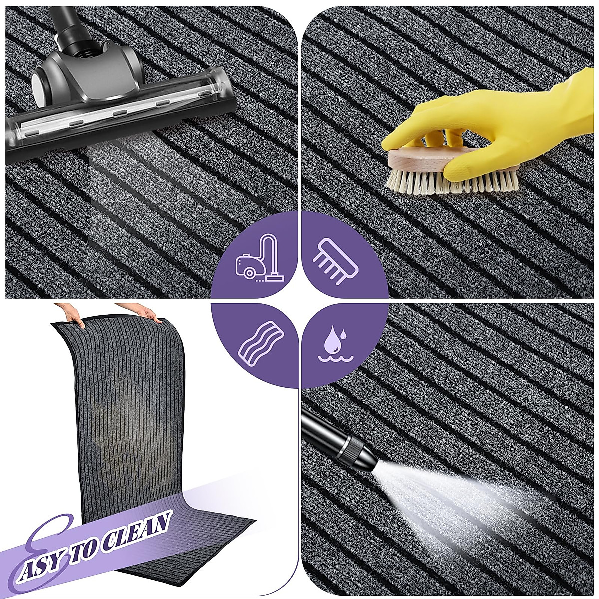 Door Mat Heavy Duty Outdoor Indoor Doormat Low Profile Front Door Mat Large 35x60 inch Gray Striped Entrance Welcome Mats Easy Clean Patio Entrance Mat Waterproof Anti-Skid Rubber Backing