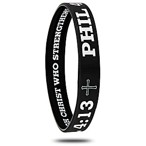 Shields of Strength Unisex Black Silicone Stretch Bracelet Philippians 4:13 Men Women Boys Girls Teens Faith Christian Jewelry Religious