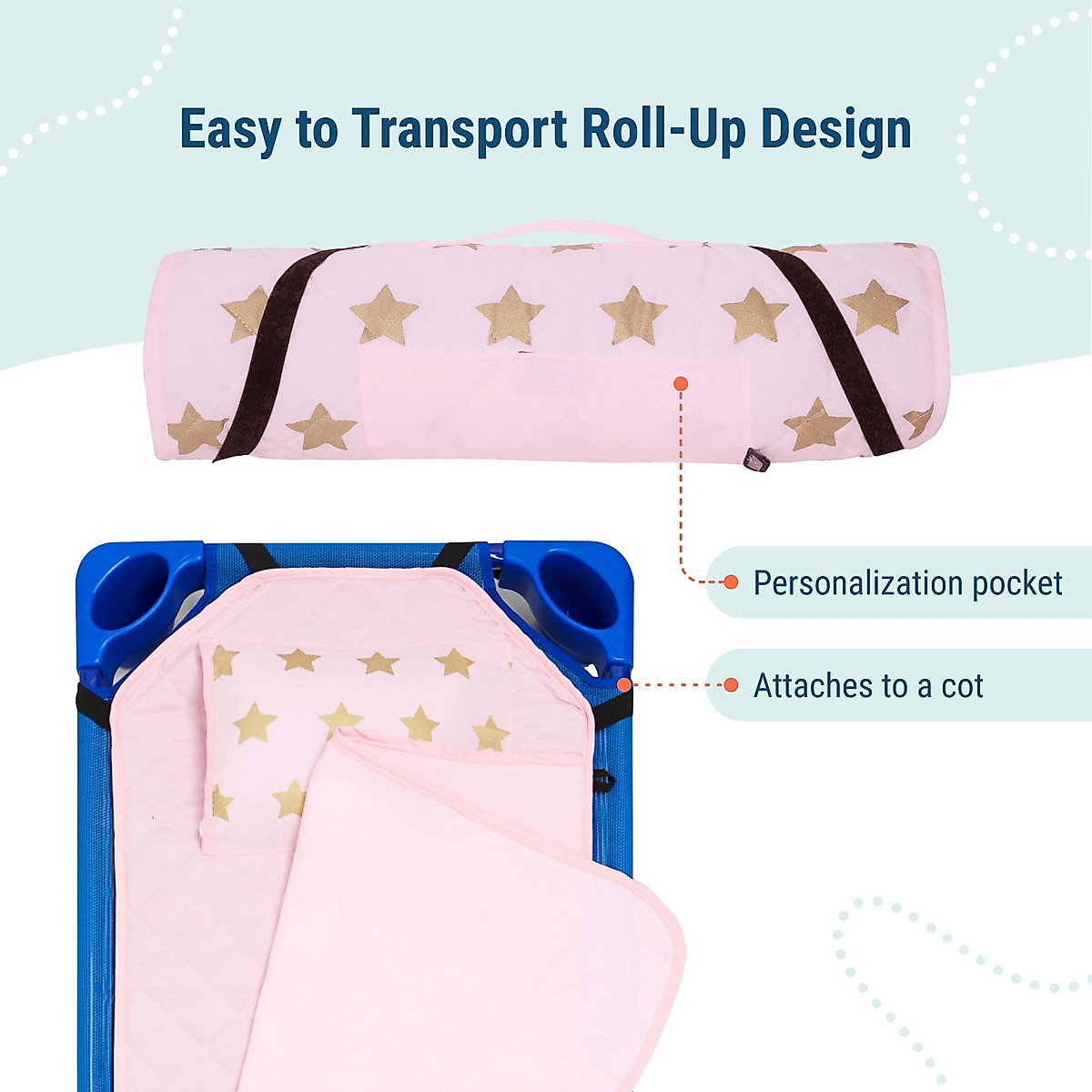 Wildkin Kids Modern Nap Mat with Reusable Pillow for Boys & Girls, Perfect for Elementary Sleeping Mat, Features Elastic Corner Straps, Soft Cotton Blend Materials Nap Mat for Kids (Stars)