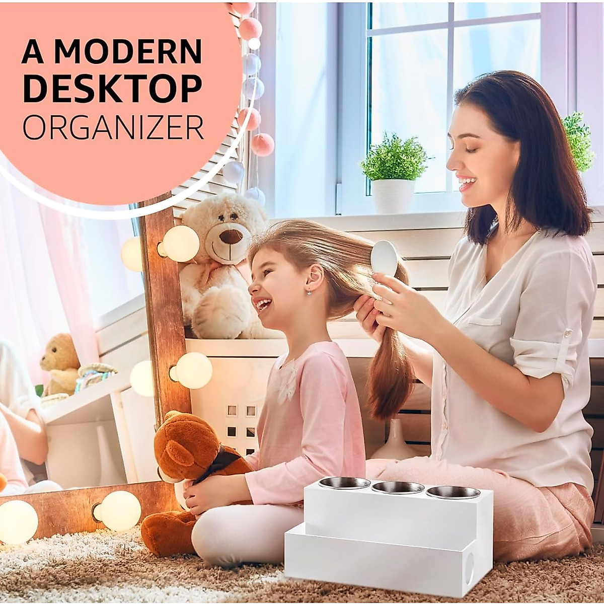 Levitural Premium Acrylic Hair Tool Accessories Organizer Stand – Portable Hair Dryer, Brush, Straightener, Curling Iron Holder Countertop and Storage for Bathroom Vanity Cabinet (White)