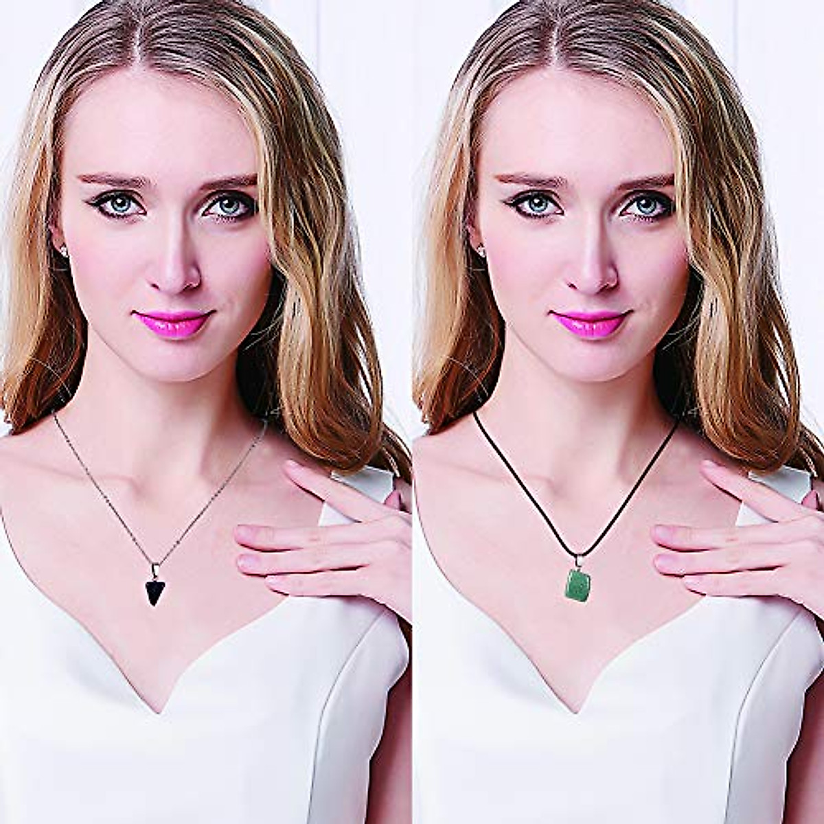 SUNNYCLUE 48pcs Crystal Stone Charms Kit Irregular Shape Gemstone Chakra Beads Charms 12pcs Imitation Leather Cord Necklace & 12pcs Cross Chains & Velvet Pouches for Necklace Jewelry Making