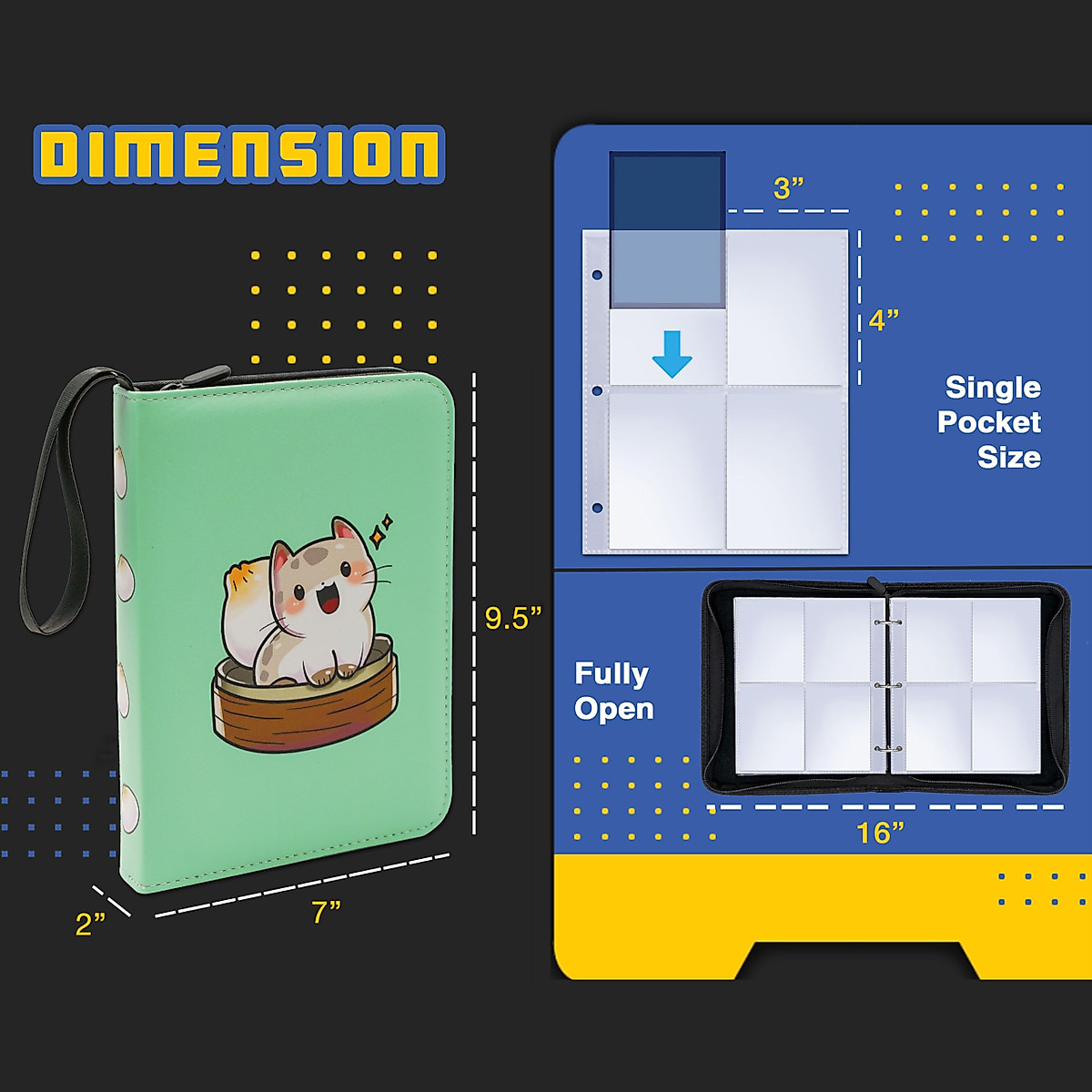 CLOVERCAT 4 Pocket Waterproof Trading Card Binder, Teal, 400 Double Sided Pocket, Fits 400 Cards