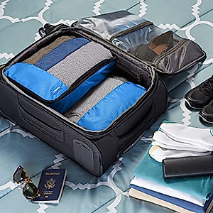 Amazon Basics Packing Cubes for Travel, Packing Organizers Set, 4-Piece-Set (2 Medium And 2 Large) With Double Zipper Pulls and Mesh Top Panel, 100% Durable Polyester, Blue