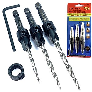 FTG USA Adjustable Wood Countersink Drill Bit Set #6#8#10 with Tapered Drill Bit for Woodworking
