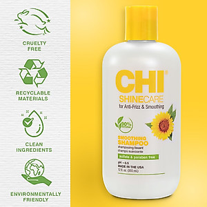 CHI ShineCare Smoothing Shampoo, Transforms Dull Hair Adding Instant Shine And Hydration, Sulfate, Paraben, & Cruelty-Free, 12 Oz