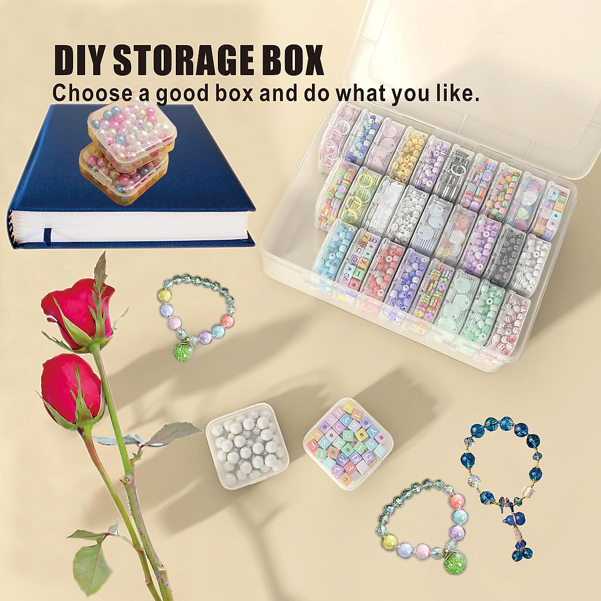 LZLMQSSA Bead Organizer Box, 60Pcs Small Clear Plastic Storage Containers, 2 Large Craft Organizer Box, Mini Parts Storage Solution for Beading Jewelry Making Diamond Arts Screws Seeds