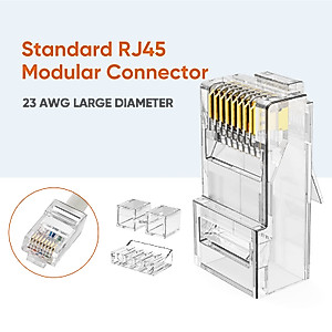 CableCreation RJ45 Connectors, Cat 6A RJ45 Modular Plug (Three-Piece Suit), UTP Network Connector for Solid Wire and Standard Cable, Transparent, 100 Pack