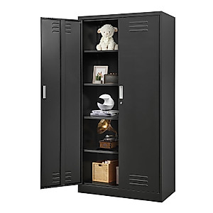 YEEZER Metal Storage Cabinet, Steel Lockable Garage Cabinet, with 2 Doors and 4 Adjustable Shelves. 71" Locking Storage Cabinet for Home, Office, Garage, Gym, School