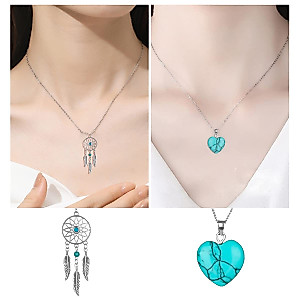 K&Q 15pcs Vintage Crystal Pendant Aesthetic Chakra Necklace Vintage Jewelry Carnelian Necklace Bohemian Retro Sunflower Necklace Sun and Moon Pendant for Girls and Women