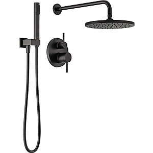 Delta Faucet Modern Raincan 2-Setting Round Shower System Including Rain Shower Head and Handheld Spray Black, Rainfall Shower System Brushed Black, Shower Valve Trim Kit, Matte Black 342702-BL