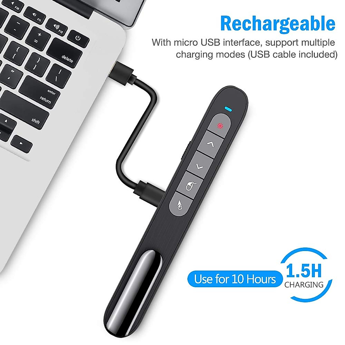 DinoFire Wireless Presenter Remote with Air Mouse, RF 2.4GZ USB Rechargeable Presentation Clicker and Pointer Powerpoint PPT Slide Clicker for Laptop/Computer/MAC