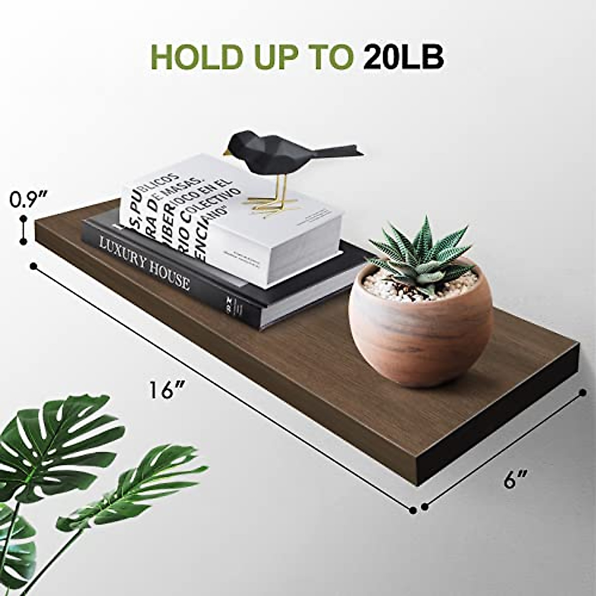 Herncptar Wall Shelves, Rustic Wood Floating Shelves Set of 4, Hanging Storage Shelf with Invisiable Metal Brackets for Bathroom, Living Room, Kitchen, Bedroom