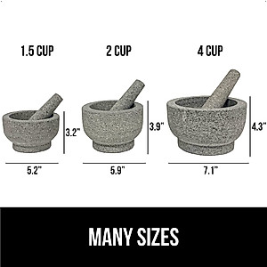 Gorilla Grip 100% Granite Slip Resistant Mortar and Pestle Set, Stone Guacamole Spice Grinder Bowls, Large Molcajete for Mexican Salsa Avocado Taco Mix Bowl, Kitchen Cooking Accessories, 1.5 Cup, Gray