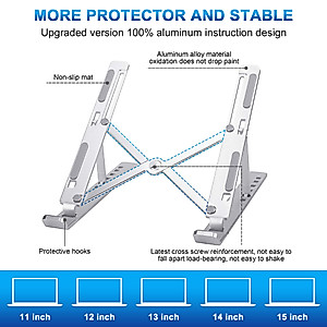 YOSHINE Adjustable Laptop Stand, Computer Stand for Laptop, Portable Laptop Holder, Foldable Notebook Stand, Desktop Ergonomic Laptop Riser for All Laptops and Notebooks Up to 15 inch