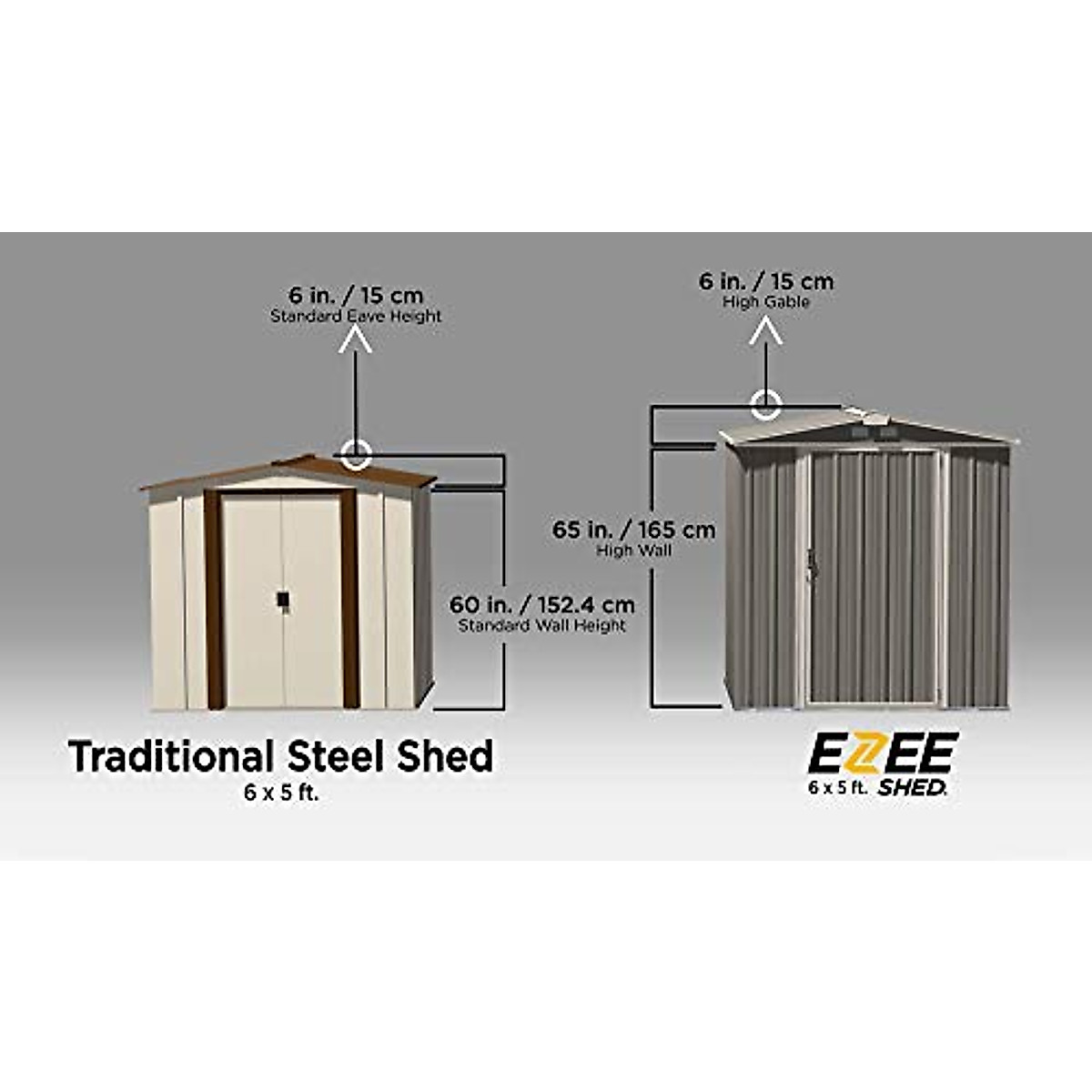ARROW 6' x 5' EZEE Galvanized Steel Low Gable Shed Cream with Charcoal, Storage Shed with Peak Style Roof