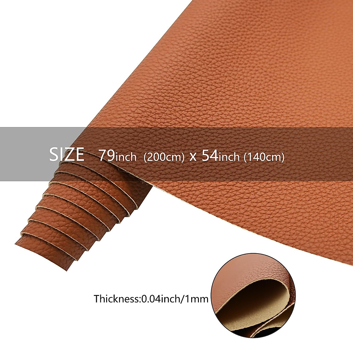 79"x 54"(200cm x 140cm) Faux Leather|Litchi Grain Texture Faux Leather Fabric|1mm Thick Leather Fabric for for Furniture Decoration, DIY Crafts, Sewing, Etc.（Dark Brown）