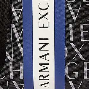 A | X ARMANI EXCHANGE All-Over Logo Eco-Leather Flat Crossbody Bag, Black