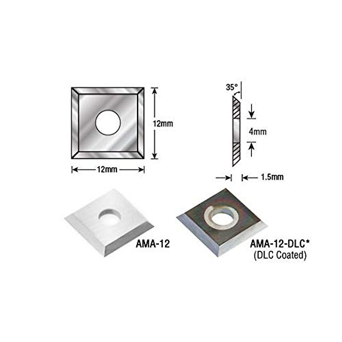 Amana Tool - AMA-12-DLC Solid Carbide 4 Cutting Edges Diamond-Like Carbon (DLC) Coated Ins