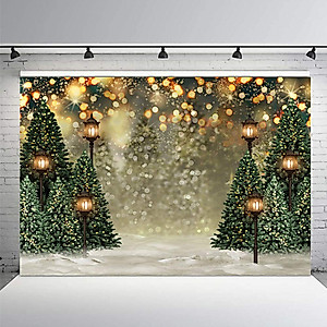 MEHOFOND 10x7ft Winter Christmas Tree Snowflake Green Newborn Photography Background Snow Scene Glitter Bokeh Portrait Backdrops Xmas Birthday Baby Shower Party Photo Banner Props