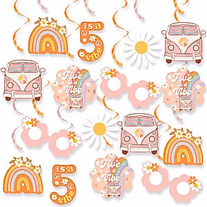K KUMEED Groovy 5th Birthday Party Decorations,Five is A Vibe Hanging Swirl Decorations Hippie Rainbow Daisy Flower for Girls Groovy 5 Years Old Birthday Party