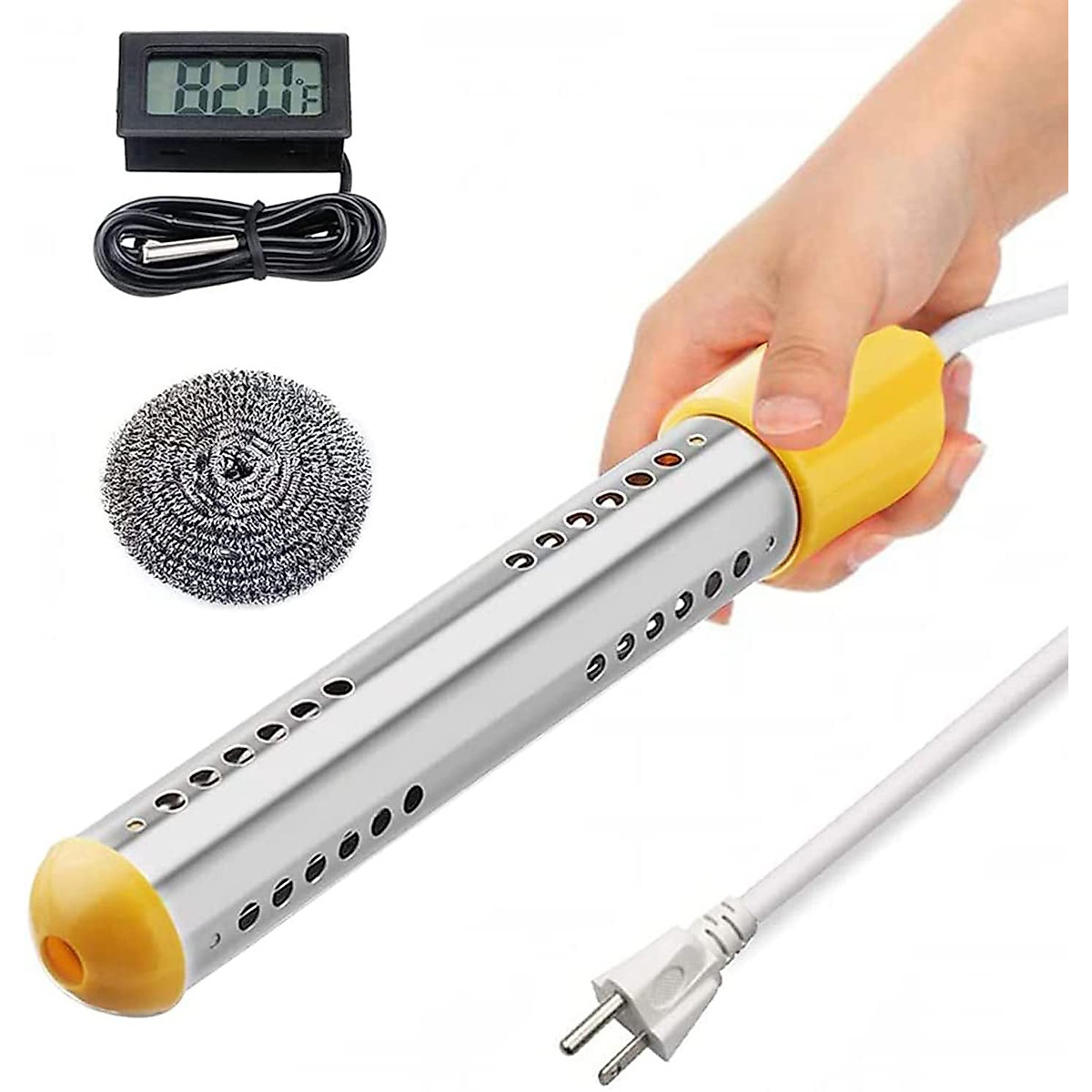 Memoryee Immersion Water Heater Portable Electric Stainless-Steel Heaters with Guard CoverSubmersible Home Instant Water Heater with and for Travel Camping Hot Bathtub Mini Inflatable Pool