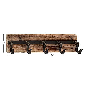 Deco 79 Wood 5 Hangers Wall Hook, 24" x 4" x 6", Brown