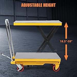 Hydraulic Lift Table Cart 1100lbs, Lift Table Capacity 35.5" Lifting Height, Manual Single Scissor with 4 Wheels and Non-Slip Pad Thickness 3mm for Material Handling and Transportation