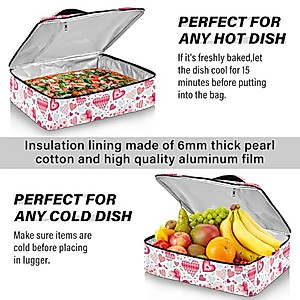 Kcldeci Insulated Thermal Food Carrier Insulated Casserole Carrier for Hot or Cold Food,Cute Hearts Patchwork Insulated Tote Bag for Potluck Cookouts Parties Picnic,Lasagna Lugger