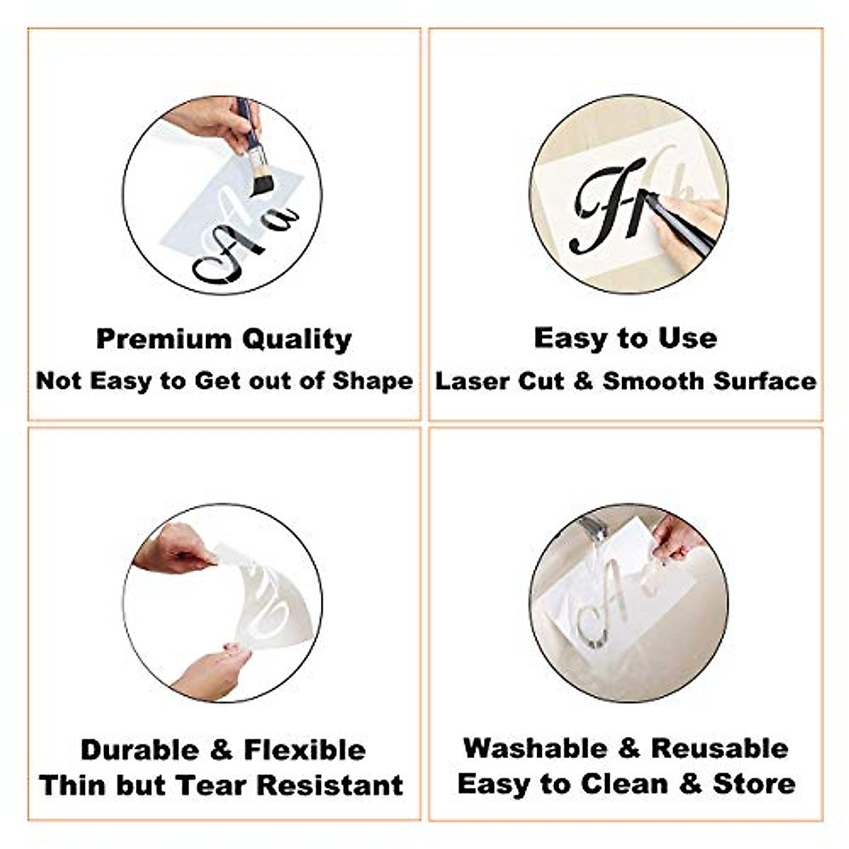 Large Letter Stencils for Painting on Wood - 44 Pack Alphabet Letter Number Stencil Templates with Signs, Reusable Plastic Stencils in 3 Fonts and 284 Designs for Chalkboard Fabric Wood Signs