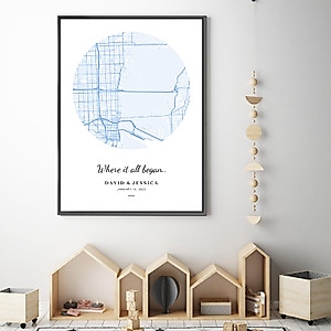 RAREVAY Where It All Began Made in USA, Where We Met, Our First Date Map - Personalized Map for Him or Her, Customizable with Names and Special Dates Gift Him, Her, Heart Art(12 * 16inch)