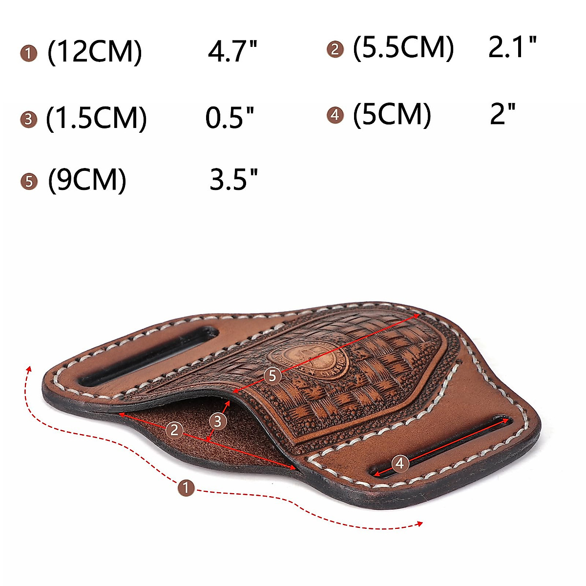 Tourbon Handmade Leather Pocket Knife Sheath 1.5" Large Diameter Open for 2" Wide Belt Cross Draw Folding Knives Carrier Men EDC Holster