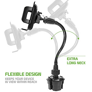 Cup Holder Phone Mount, Goose Neck Hands Free Cradle Compatible with Apple iPhone, Samsung Galaxy Z Flip, Z Fold, Google Pixel, Moto (PH650G)