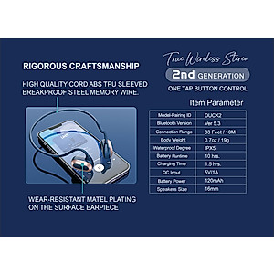 Open Ear Headphone TWS True Wireless Stereo Over-The-Ear Sport Headphone DUCK2 Air Conduction Earphone Blind-Touch-Control Technology (Black/Nickel)