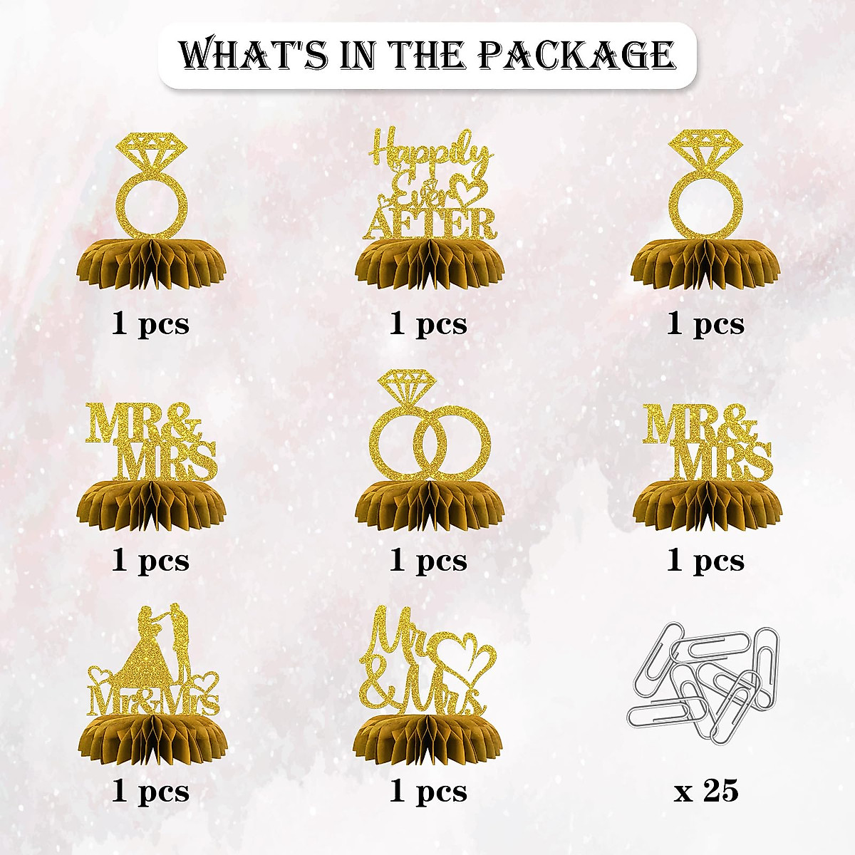 Maicaiffe Mr & Mrs Table Honeycomb Centerpieses Decorations - Glitter 8 Pcs Wedding Engagement Party Table Toppers Decor - Bridal Shower - Wedding Party Decoration Supplies