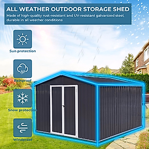 Zevemomo 10X8 FT Outdoor Storage Shed, All Weather Tool Shed with Metal Foundation & 2 Lockable Doors, Metal Sheds Outdoor Storage for Garden, Patio, Backyard, Lawn, Black