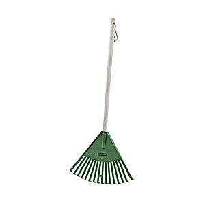 Superio Kids Rake with Hardwood Handle, Gardening and Lawn Care Tools for Kids, Sweep Leaves and Tidying Up The Garden, Plastic Tines and Heavy Duty Wooden Handle 34" (Kid Size, Green, 1-Pack)