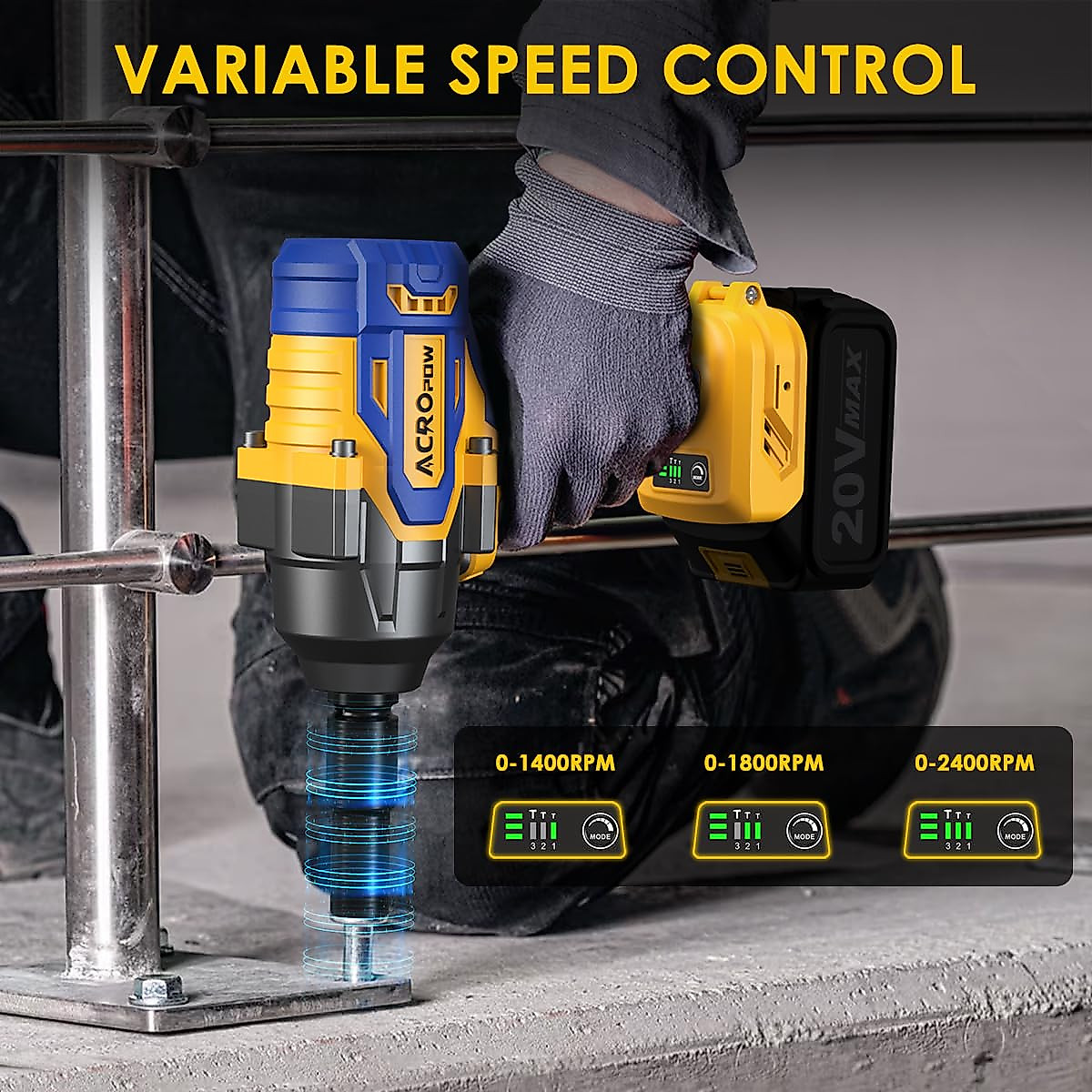 ACROPOW Cordless Impact Wrench Compatible with DEWALT 20V MAX Battery, 1/2 Inch Brushless High Torque Power Impact Gun 630 Ft-lbs(850 N.m) with 3-Mode Speed, LED Light (Bare Tool Only)