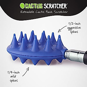 Extendable Cactus Back Scratcher, ABS Plastic, Relieves Itching on Back, Neck, Head, Beard, and Body, 16 Spikes per Side, 8.5 Inches Compact Back Scratcher Extendable to 24.5 Inches (Blue)