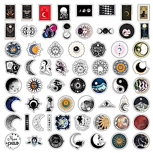 60 PCS Sun and Moon Planet Stickers,Black Aesthetic Astronomy Celestial Decals for Water Bottle Laptop Scrapbook Gift for Boys Girls Teens