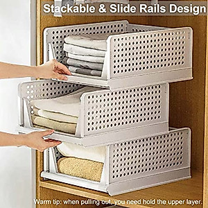 MEACOLIA 4 Pack Stackable Closet Organizer Box Foldable Storage Bins, Plastic Clothes Organizer Baskets Large Capacity Drawer Shelf Storage Containers for Wardrobe, Office, Kitchen, Bathroom (4L)