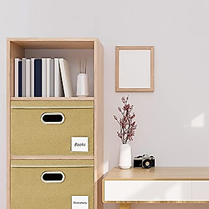 LHZK Large Storage Bins with Lids 6 Pack, Linen Fabric Storage Boxes with Lids, Foldable Storage Baskets with 3 Handles and Label Window for Shelves Bedroom Closet Office (15.75x11.8x10.2,Grey,Beige)