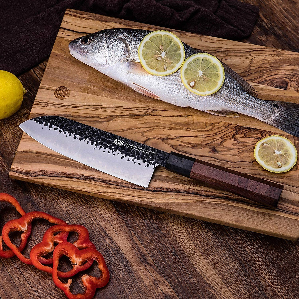 FINDKING Dynasty Series 5” Utility Knife, 7” Santoku Knife, 8” Chef Knife, 9” Kiritsuke Knife, 4pcs Clad Steel Octagonal Handle Kitchen Knives Set