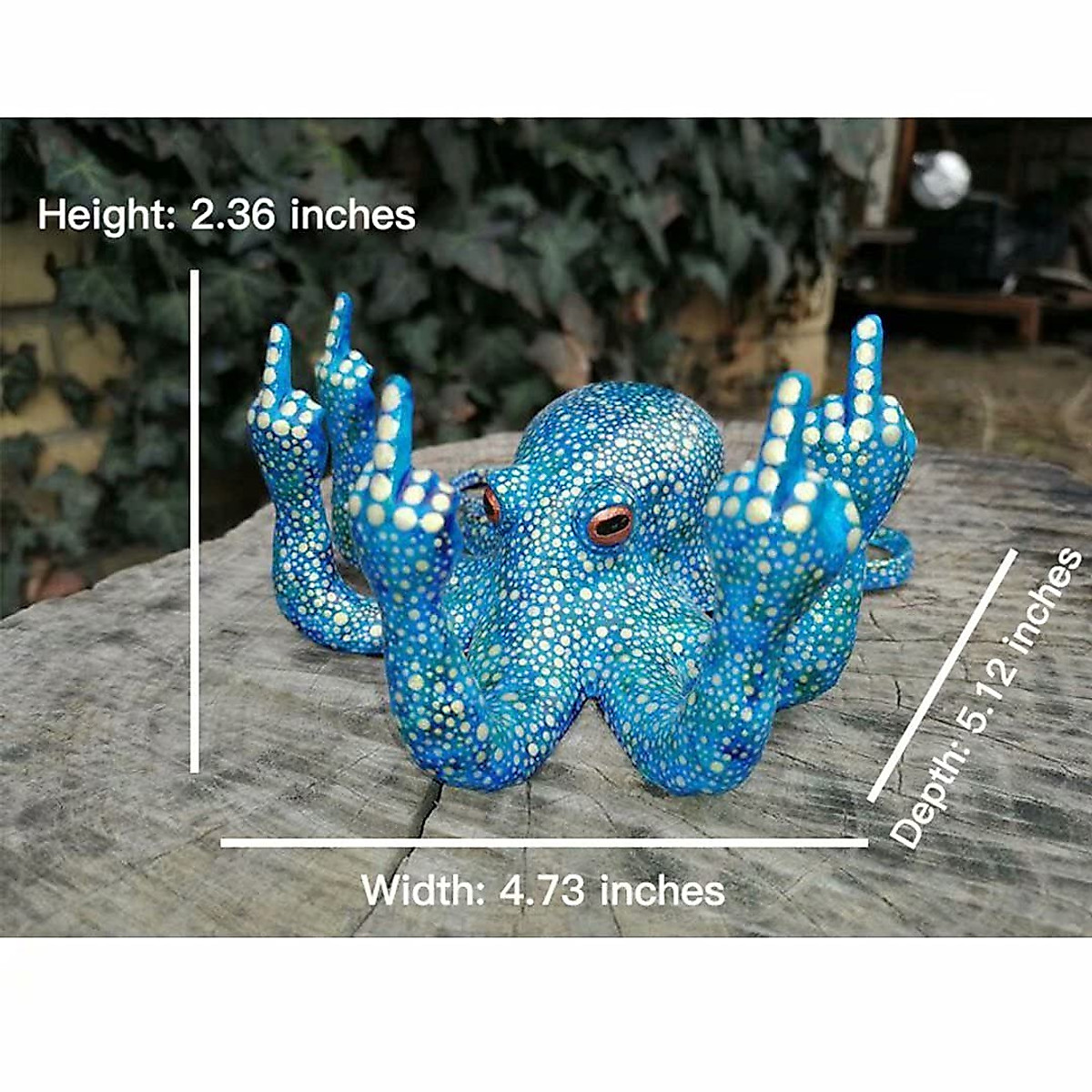 JINGBIN Octopus with Mother of Pearl Luminous Octopus with Middle Finger Novelty Gesture Octopus Art Ornaments Gift for Garden Indoor Outdoor Home Decoration Luminescent Statue Table Decor