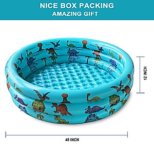 Dinosaur Inflatable Pool for Kids, Dino Kiddie Swimming Pool, Blow Up 3 Rings Round Baby Padding Pool for Outside and Indoor, Toddler Pool Ball Pit/Fishing/Toys Play Center for Garden- 57”x15”