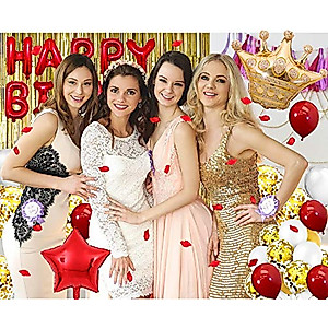 Toylin Red Gold Birthday Decorations, Red Party Decorations, White Gold Confetti Balloons Gold Curtain for Independence Day Baby Shower Wedding Birthday Anniversary Bachelorette Party Decorations