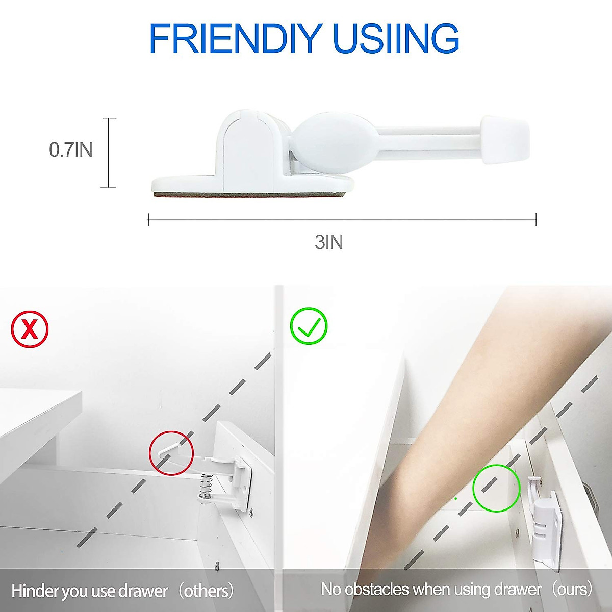 WeTest Invisible Design 5 Pack Kitchen Cabinet Locks - Child Safety Baby Cabinet Locks - No Drilling Screws for Latches and Drawers, 3M Adhesives (LJ-ZXS-120206)