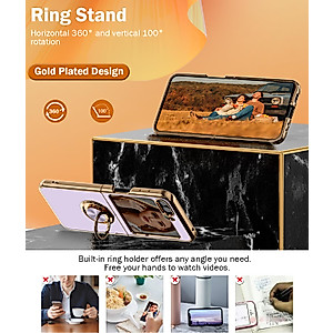Jasmeas for Galaxy Z Flip 5 Case for Women Girl, Luxury Soft Back Cover with Ring Holder Plating Rose Gold Edge 360° Kickstand Slim Flexible Phone Case for Samsung Galaxy Z Flip5 (2023), Purple
