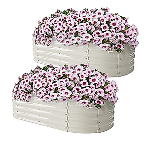 Sundale Outdoor 2 Pack Galvanized Raised Garden Bed Kit, 4x2x1ft Planter Raised Garden Boxes Outdoor with Anti-Rust Paint, Oval Metal Planter Box for Vegetables Flower（Beige）